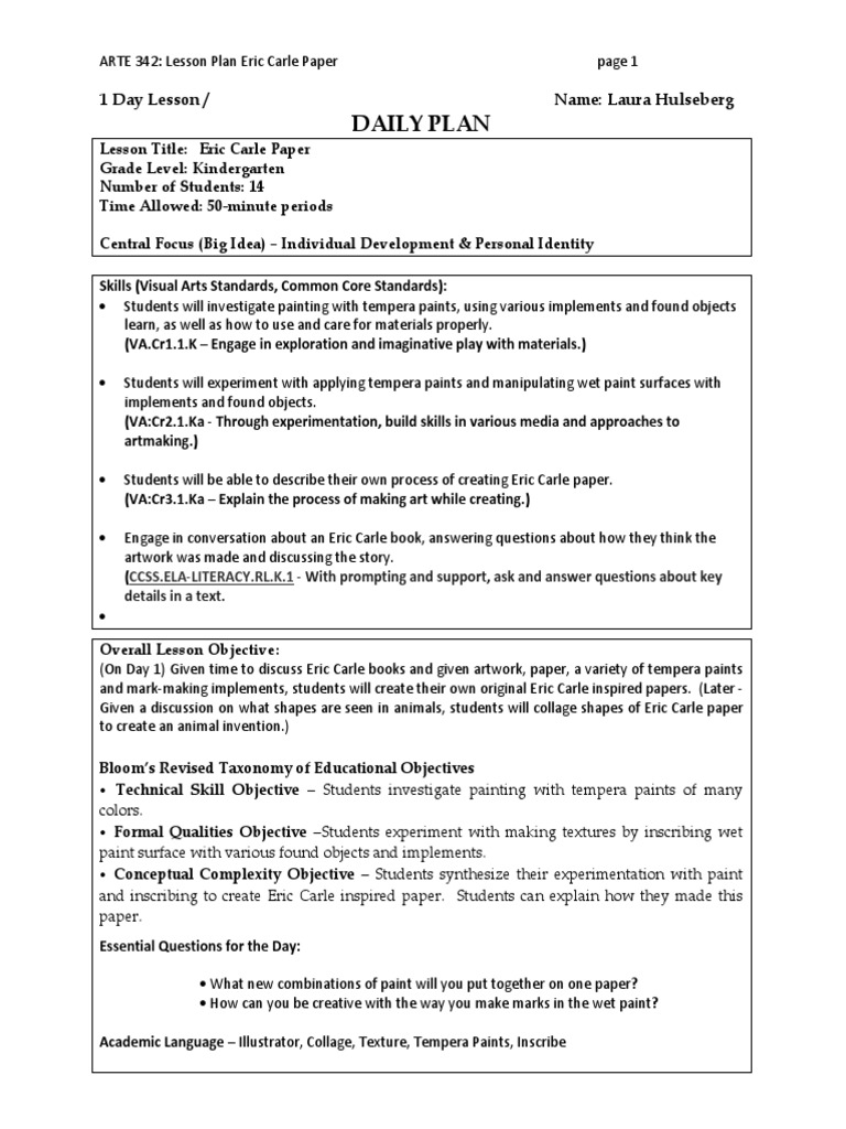 Lesson Plan - Eric Carle Paper | PDF | Paintings | Collage