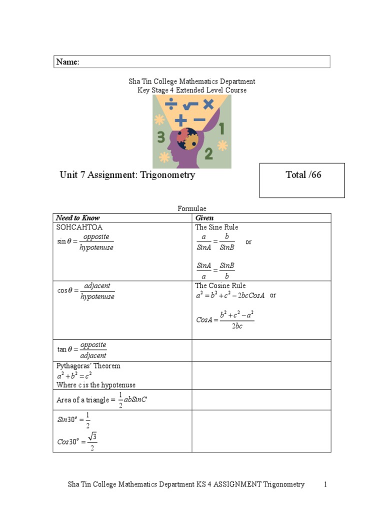 Assignment Unit 7 Trigonometry Pdf Trigonometric Functions Trigonometry 