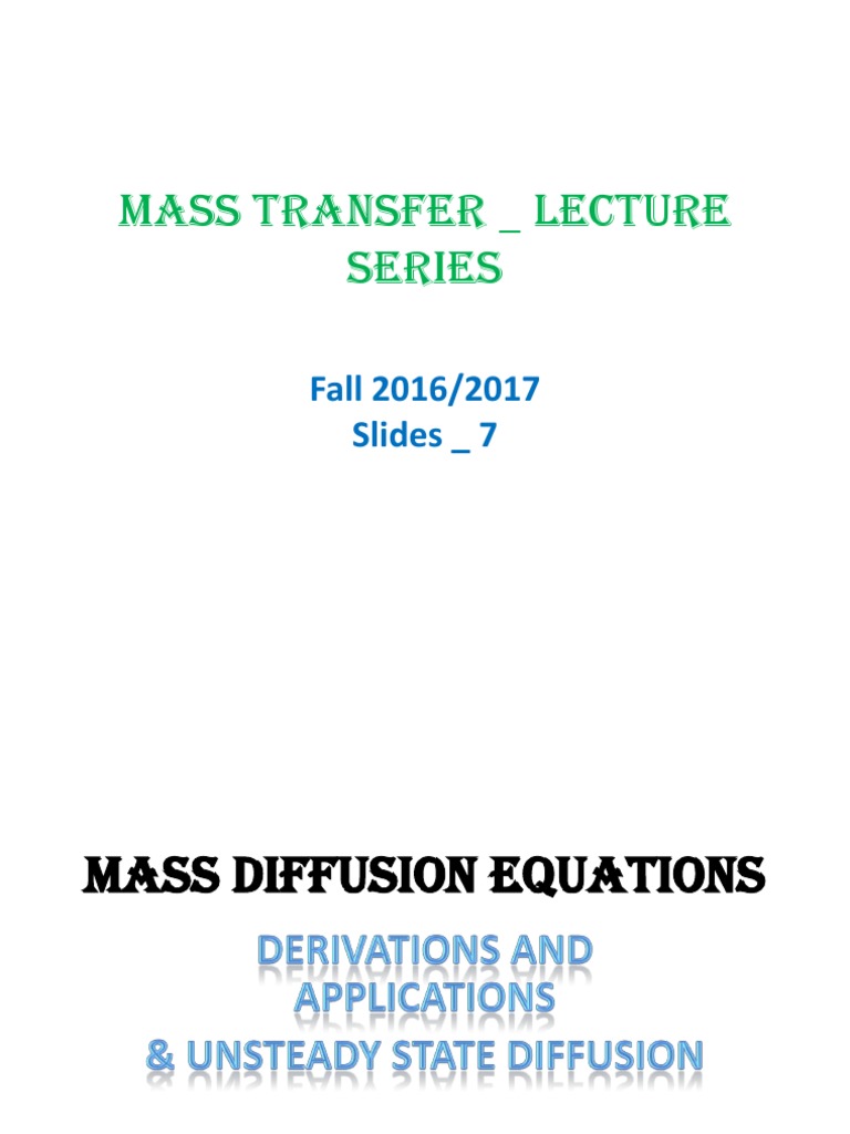 Lectures - Mass Transfer | PDF | Diffusion | Equations