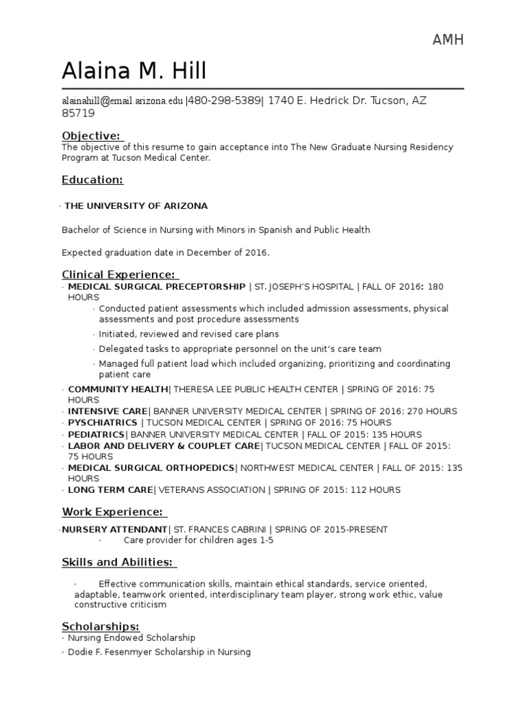 Nursing Graduate Resume for TMC Program | PDF | Self-Improvement ...