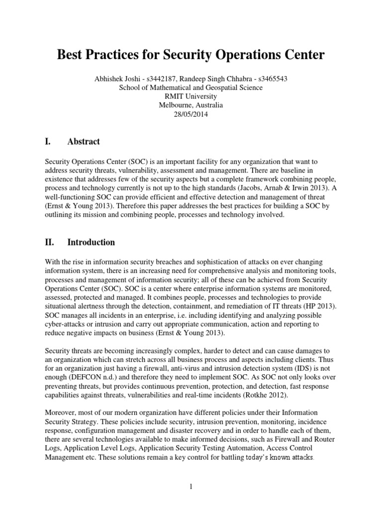 Best Practices for Security Operations Center | PDF | Threat (Computer ...