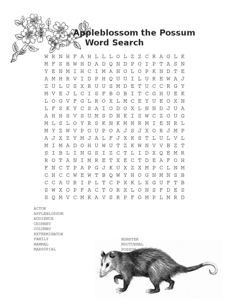 Appleblossom The Possum Word Search | PDF | Wellness