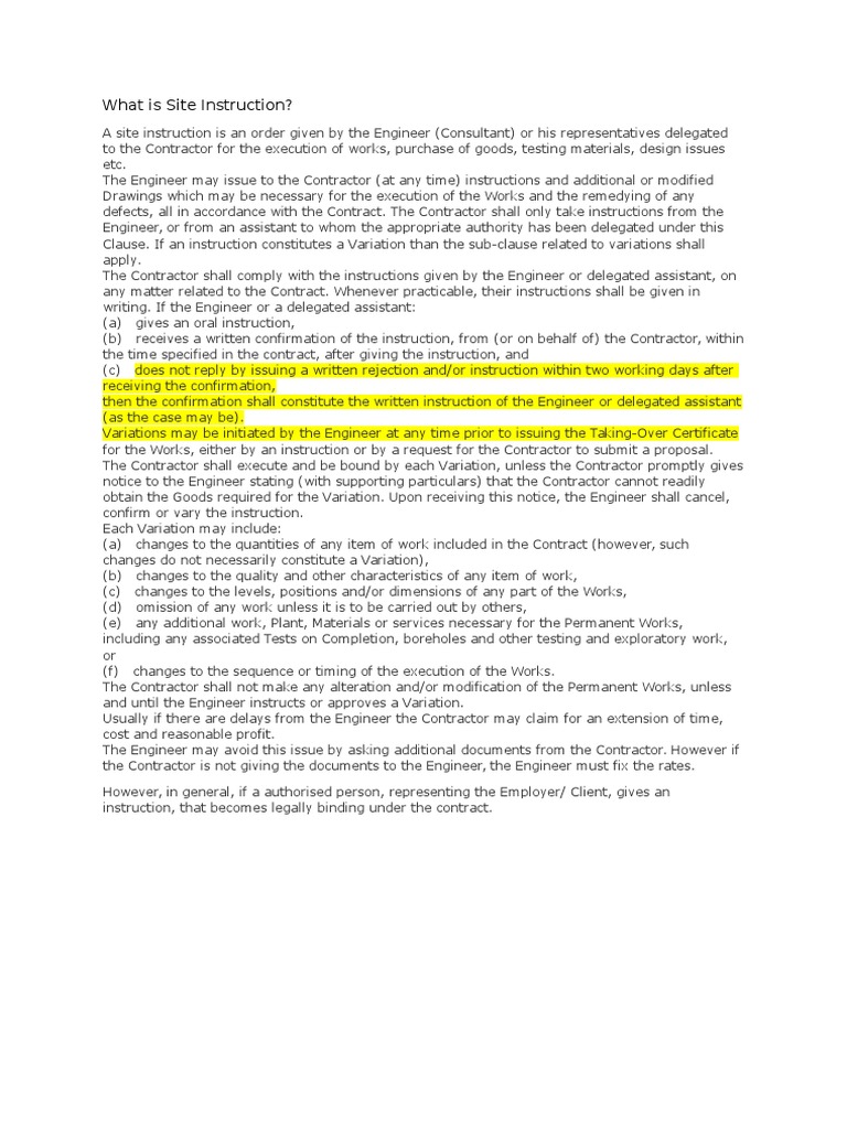 What Is Site Instruction | PDF | General Contractor | Social Institutions