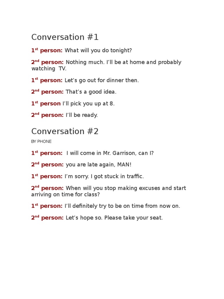 Conversation #1: 1 Person: 2 Person: 1 Person: 2 Person: 1 Person 2 ...