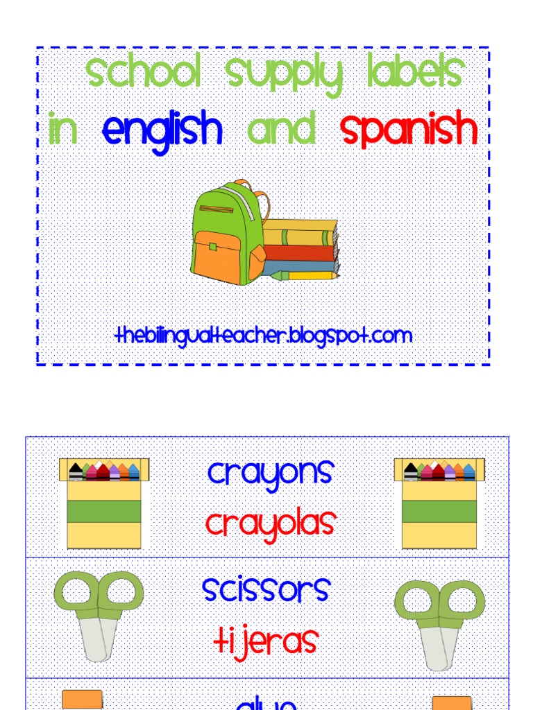 Bilingual School Supply List with Key Items Translated to Spanish | PDF