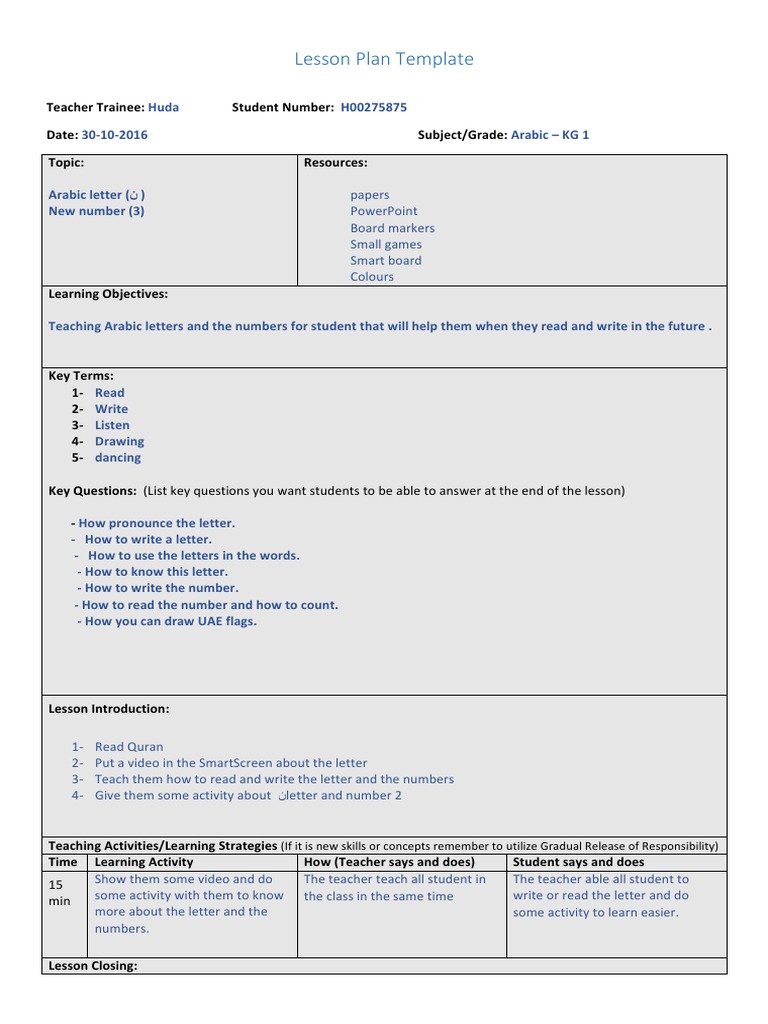Lessonplan Practice Aysha H | PDF