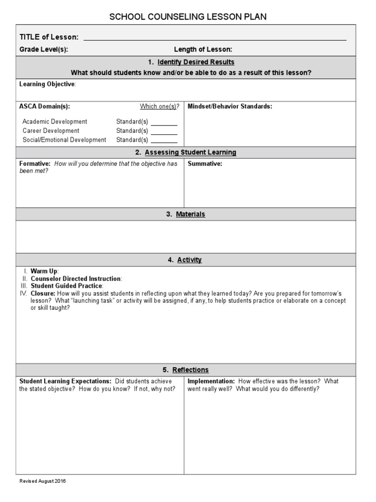 School Counseling Lesson Plan | PDF