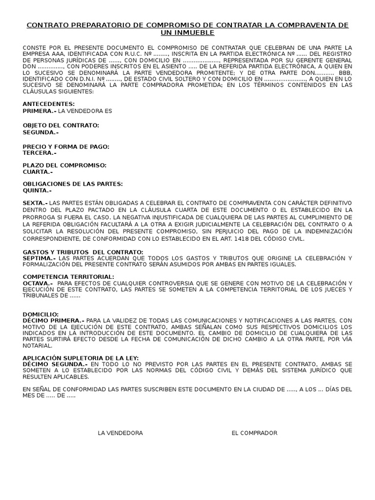 Contrato Preparatorio-Compromiso de Contratar | PDF | Derecho privado | Justicia