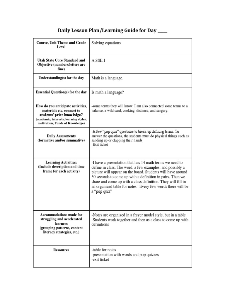 Daily Lesson Plan Defining Terms | PDF | Language Arts & Discipline