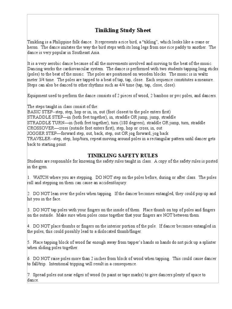 Tinikling Study Sheet-Use This One | PDF | Dances | Performing Arts