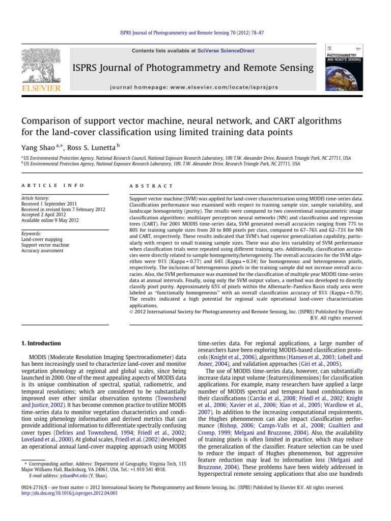 2012 - Comparison of Support Vector Machine, Neural Network, and CART Algorithms For The Land ...