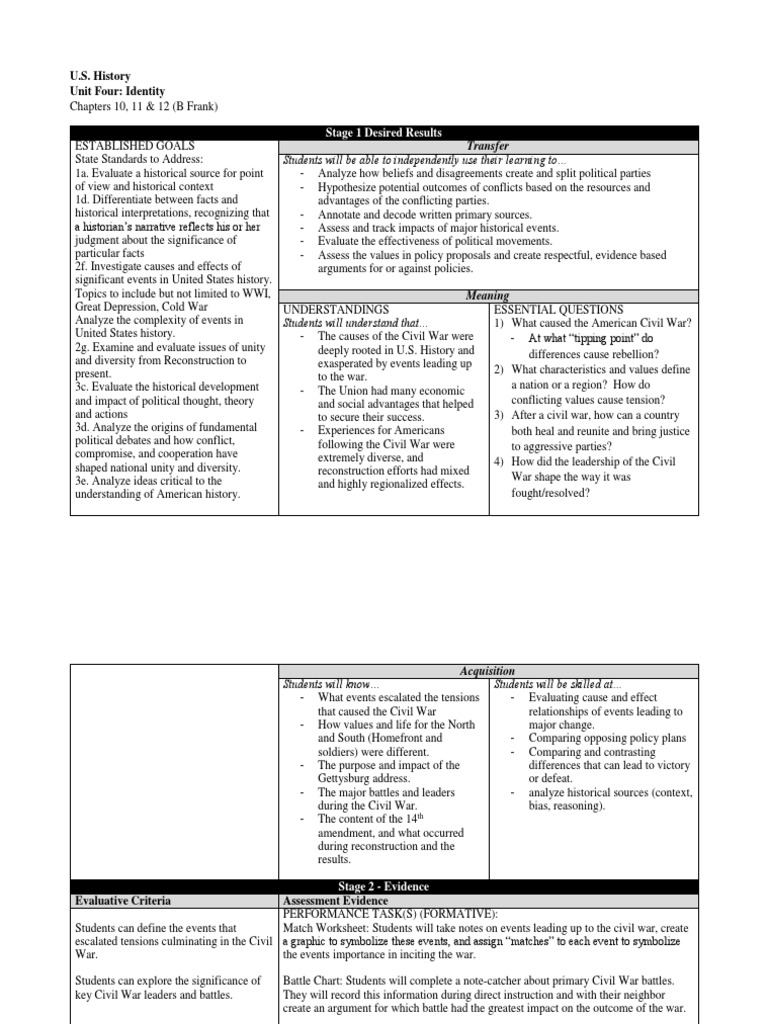 Unit Plan | PDF | American Civil War | Leadership