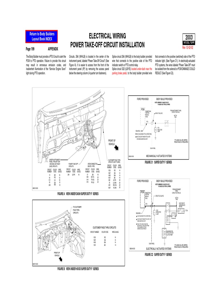 Electrical Wiring Power Take-Off Circuit Installation: Return To Body ...