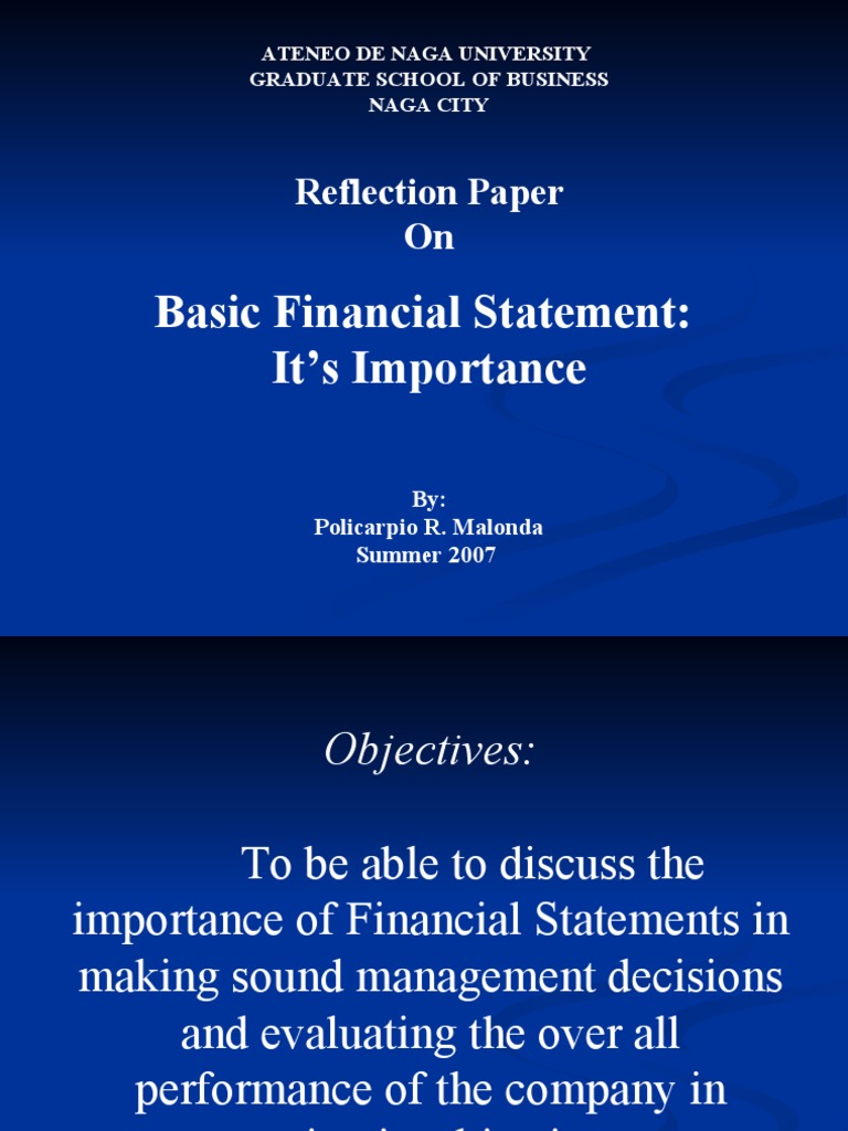 Importance of Basic Financial Statements | PDF | Financial Statement ...