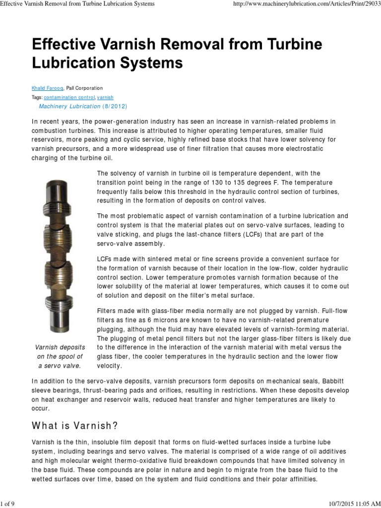 Effective Varnish Removal From Turbine Lubrication Systems | PDF ...