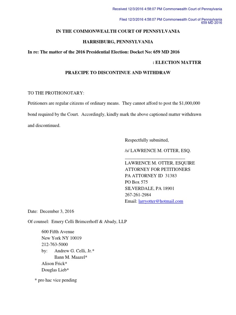 Praecipe For Discontinuance | PDF