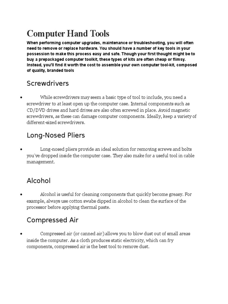 Computer Hand Tools | PDF | Housekeeping | Compact Disc