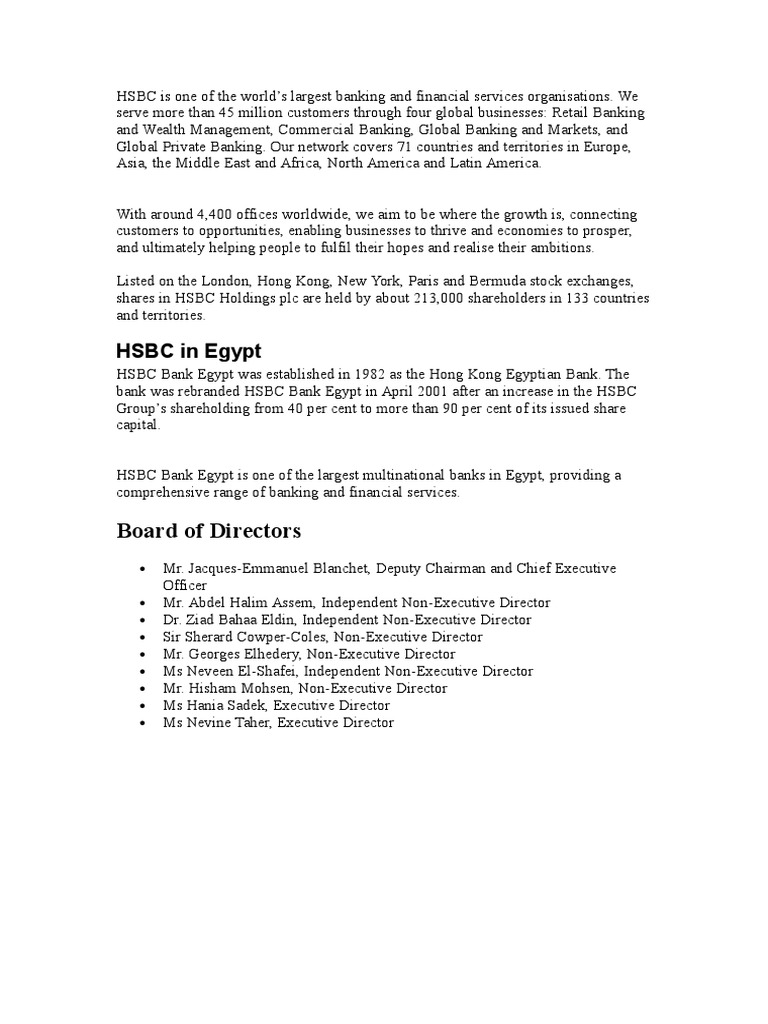 Board of Directors: HSBC in Egypt | PDF