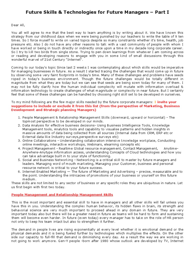 Future Skills and Technologies For Future Managers | PDF | Social ...