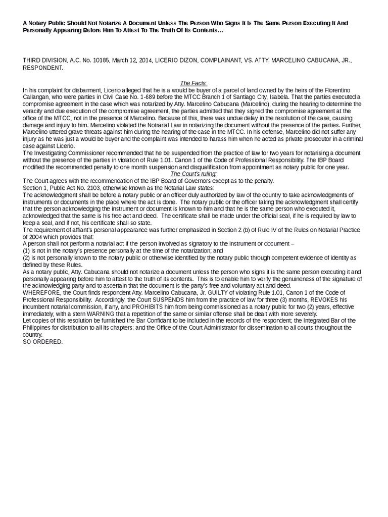Dizon Vs Cabucana | Download Free PDF | Notary Public | Signature
