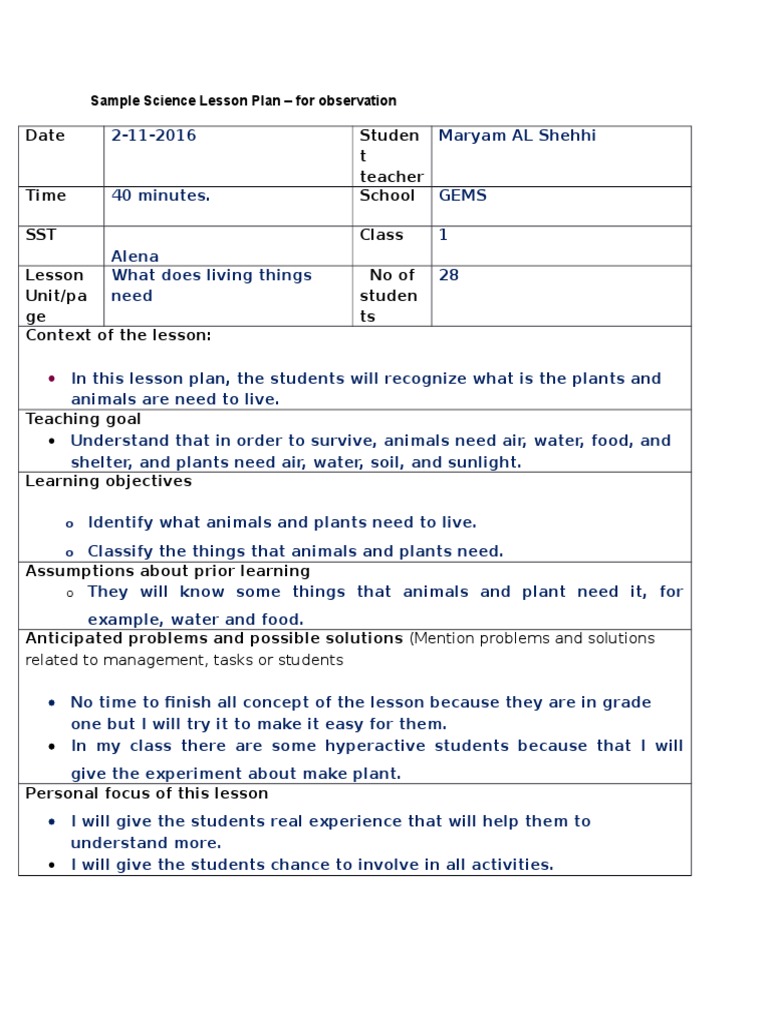 Sample Science Lesson Plan - For Observation | PDF | Lesson Plan | Pedagogy