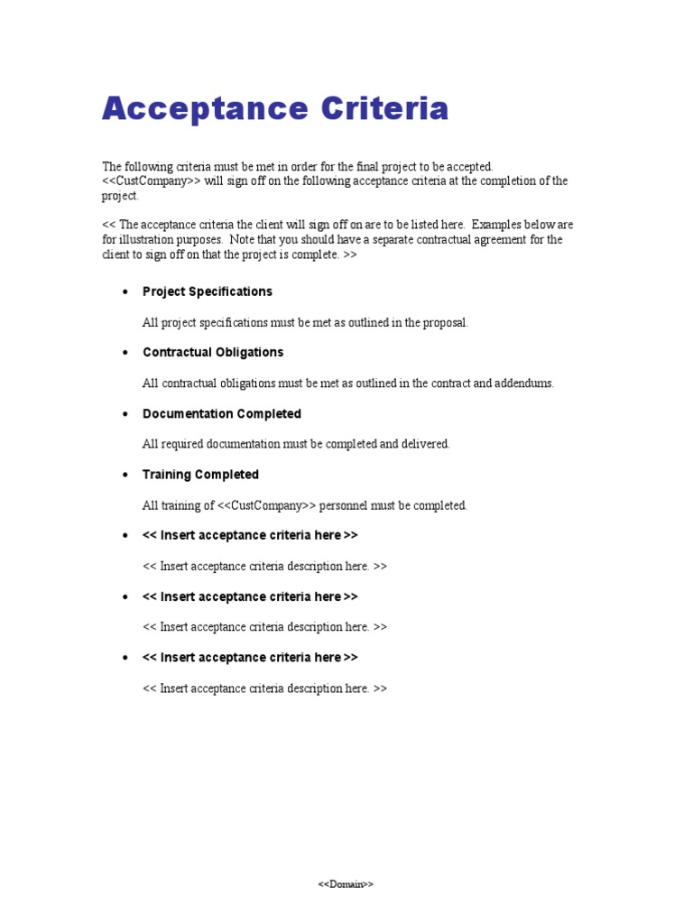Project Acceptance Criteria Client Sign-Off | PDF