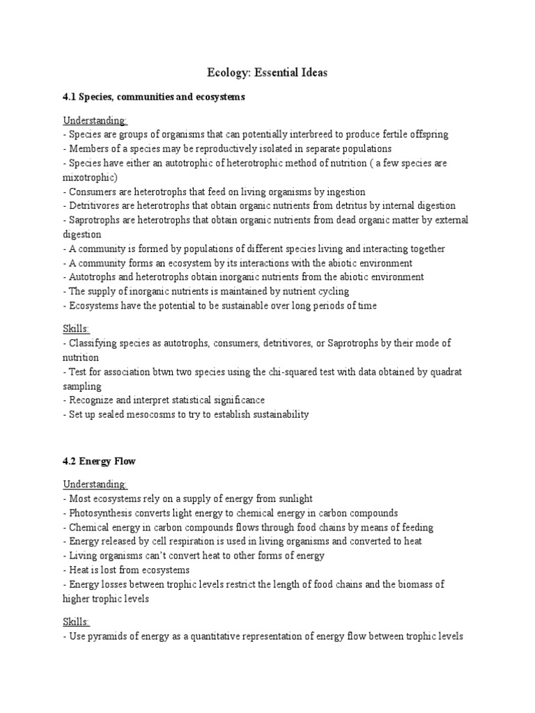 IB Ecology Essential Ideas | PDF | Food Web | Carbon Cycle