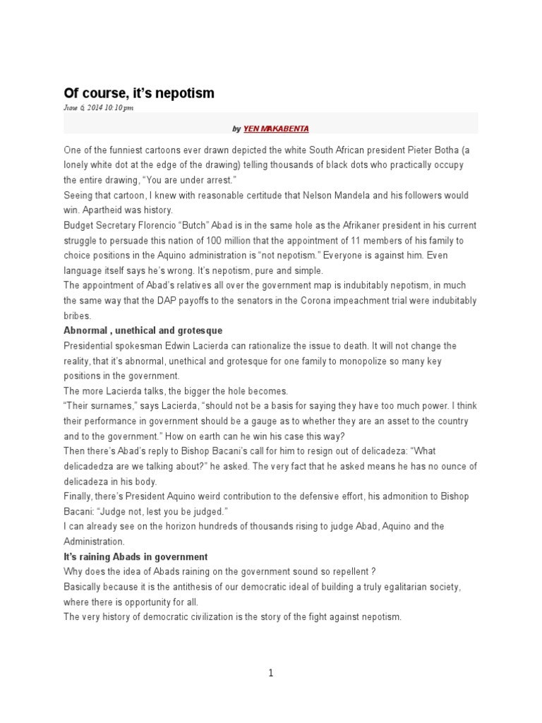 Nepotism -definition and sample | Meritocracy | Elections