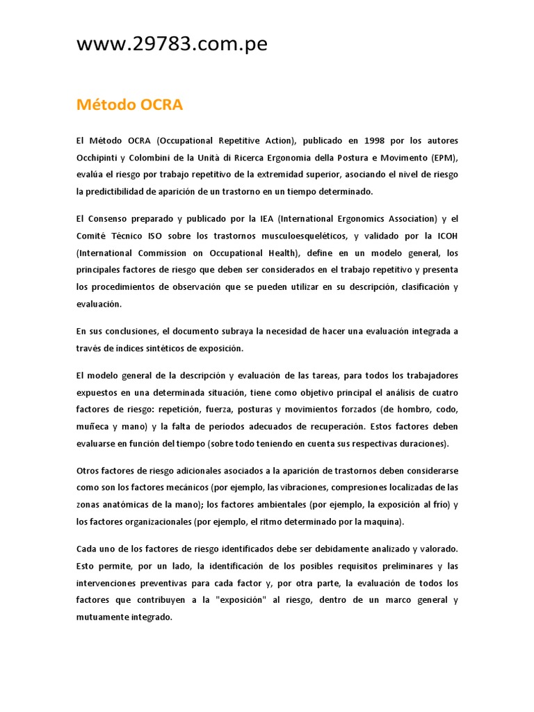 1 Metodo-OCRA | PDF | Codo | Salud y bienestar