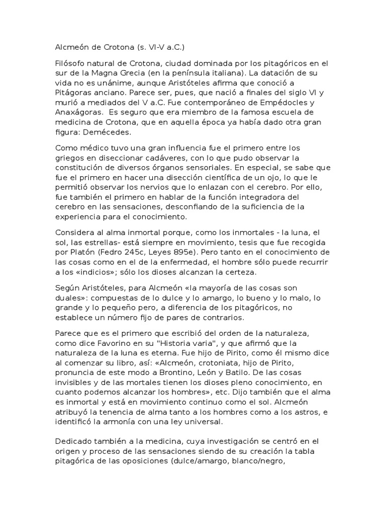 Alcmeón de Crotona | Epistemología | Ciencia filosófica | Prueba ...