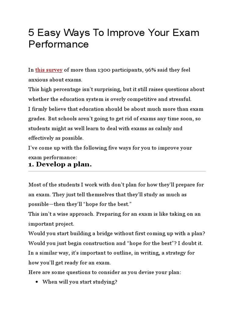 5 Easy Ways To Improve Your Exam Performance | PDF | Test (Assessment ...