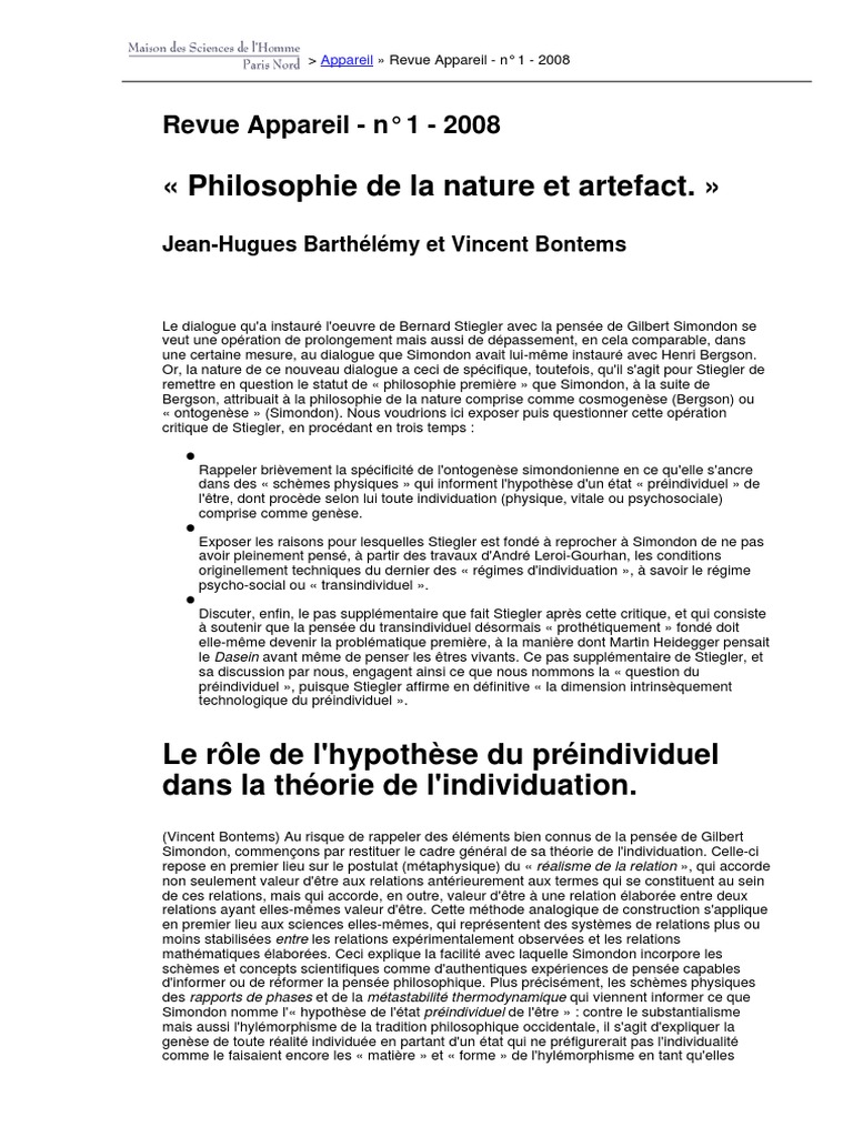 Philosophie de la nature et individuation | PDF | Martin Heidegger | La ...