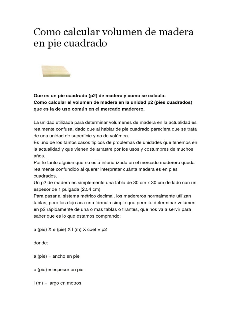 Como Calcular Volumen de Madera en Pie Cuadrado | PDF