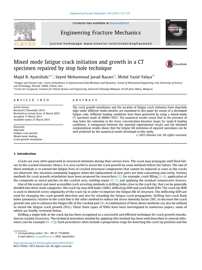 Engineering Fracture Mechanics: Majid R. Ayatollahi, Seyed Mohammad ...