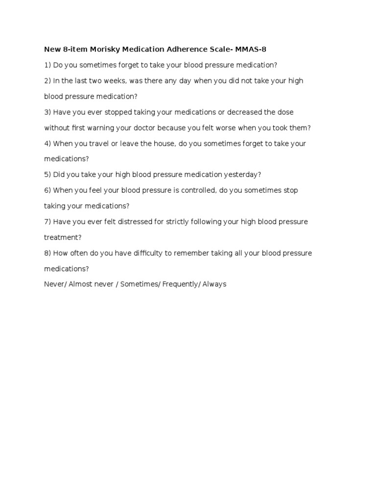 New 8-Item Morisky Medication Adherence Scale-MMAS-8 | PDF