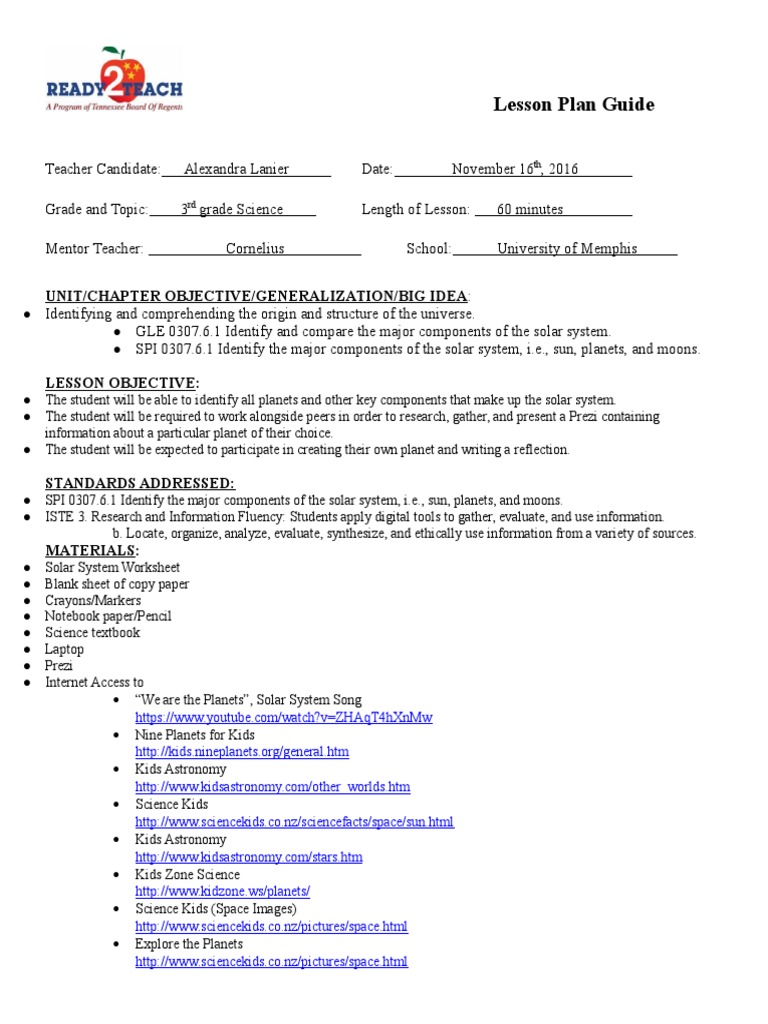 Lesson Plan Guide: Unit/Chapter Objective/Generalization/Big Idea | PDF ...