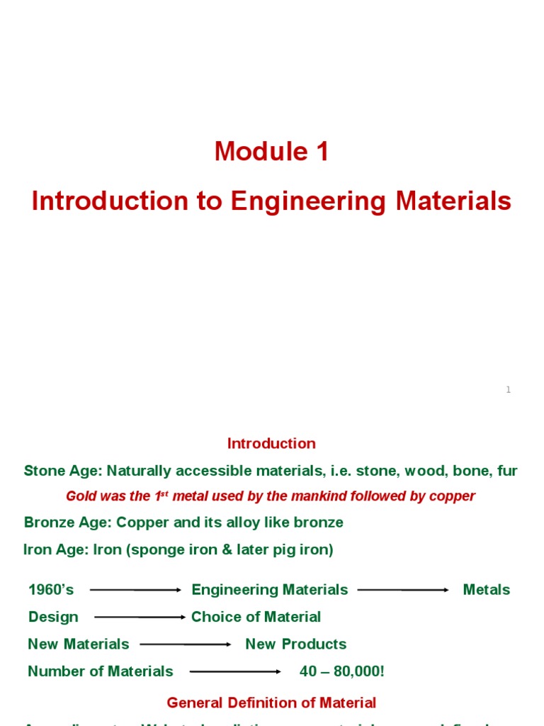 Module 1, Intro To Engg Materials | PDF | Solid | Ductility
