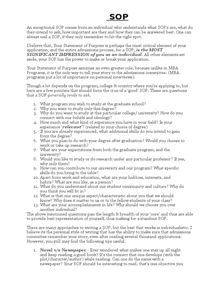 An Exceptional SOP Comes From an Individual Who Understands What SOP ...