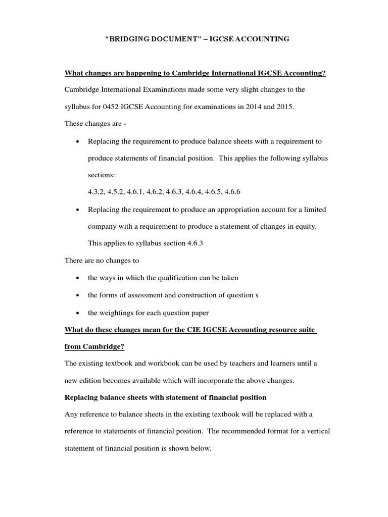 Bridging Document Igcse Accounting 1 | Download Free PDF | Dividend ...
