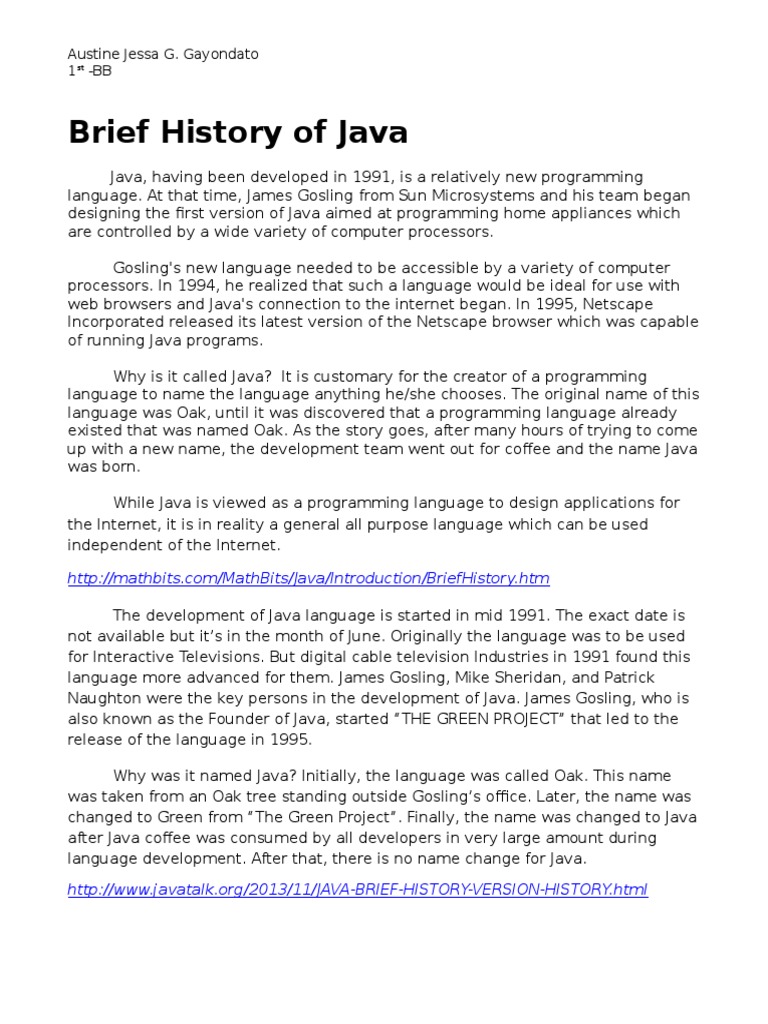 Brief History of Java: Austine Jessa G. Gayondato 1 - BB | PDF | Net ...