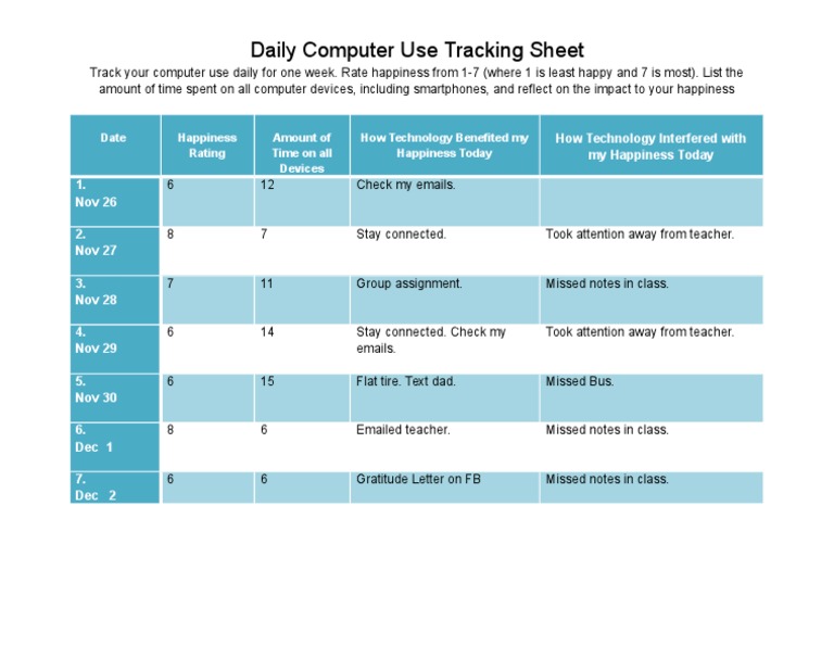 Daily Tracking Sheet | PDF