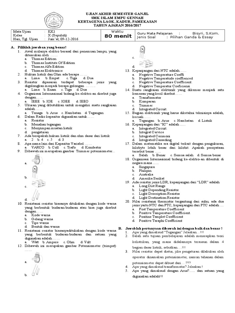 Soal Uas Produktif TKJ (KK1) | PDF | Sains & Matematika