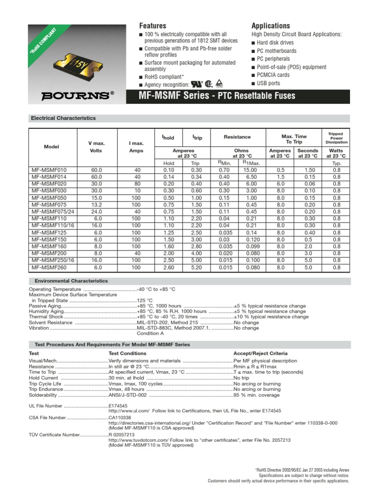 Datasheet (8) MF-MSMF Series - PTC Resettable Fuses | PDF ...
