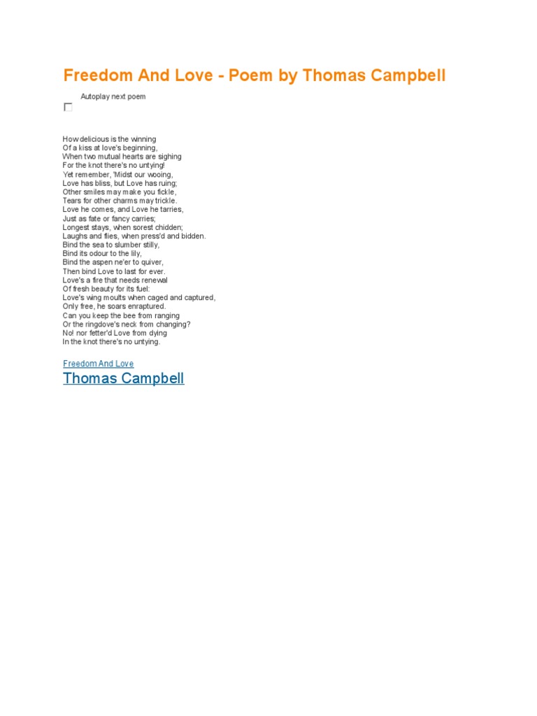 Freedom and Love - Poem by Thomas Campbell | PDF