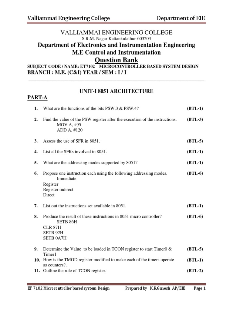 ET7102-Microcontroller Based System Design | PDF | Pic Microcontroller | Microcontroller