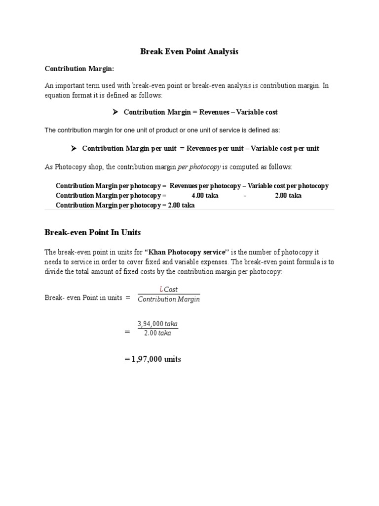 Break Even Point Analysis: Contribution Margin | PDF
