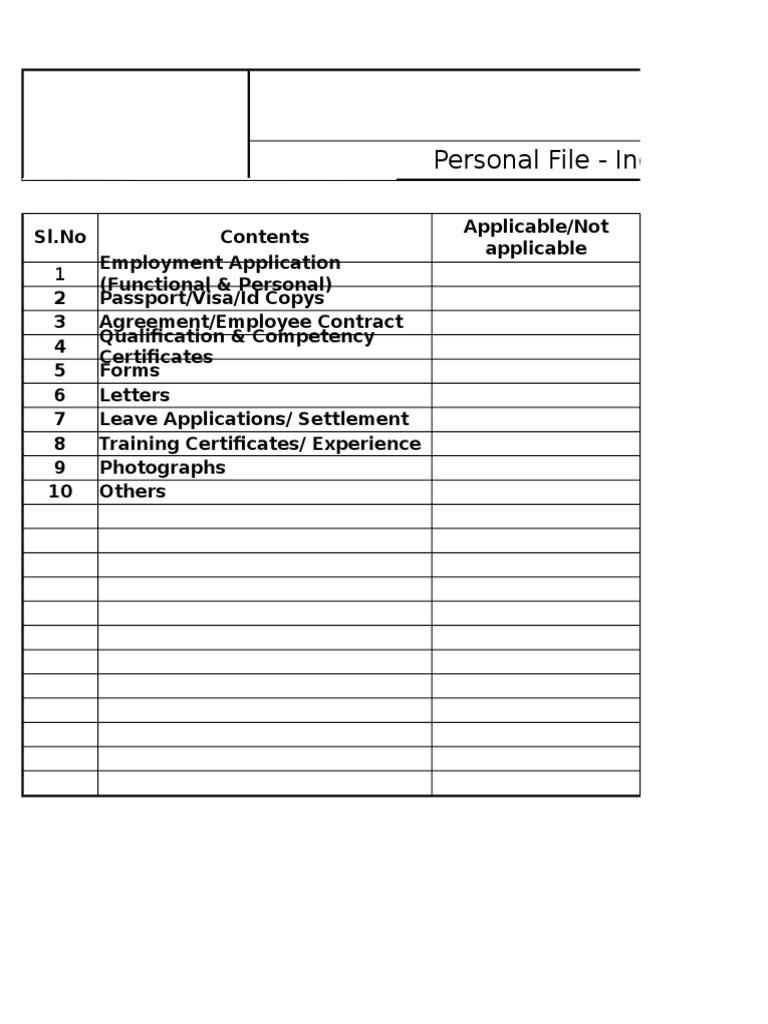 Personal File Index Template | PDF | Business | Computers
