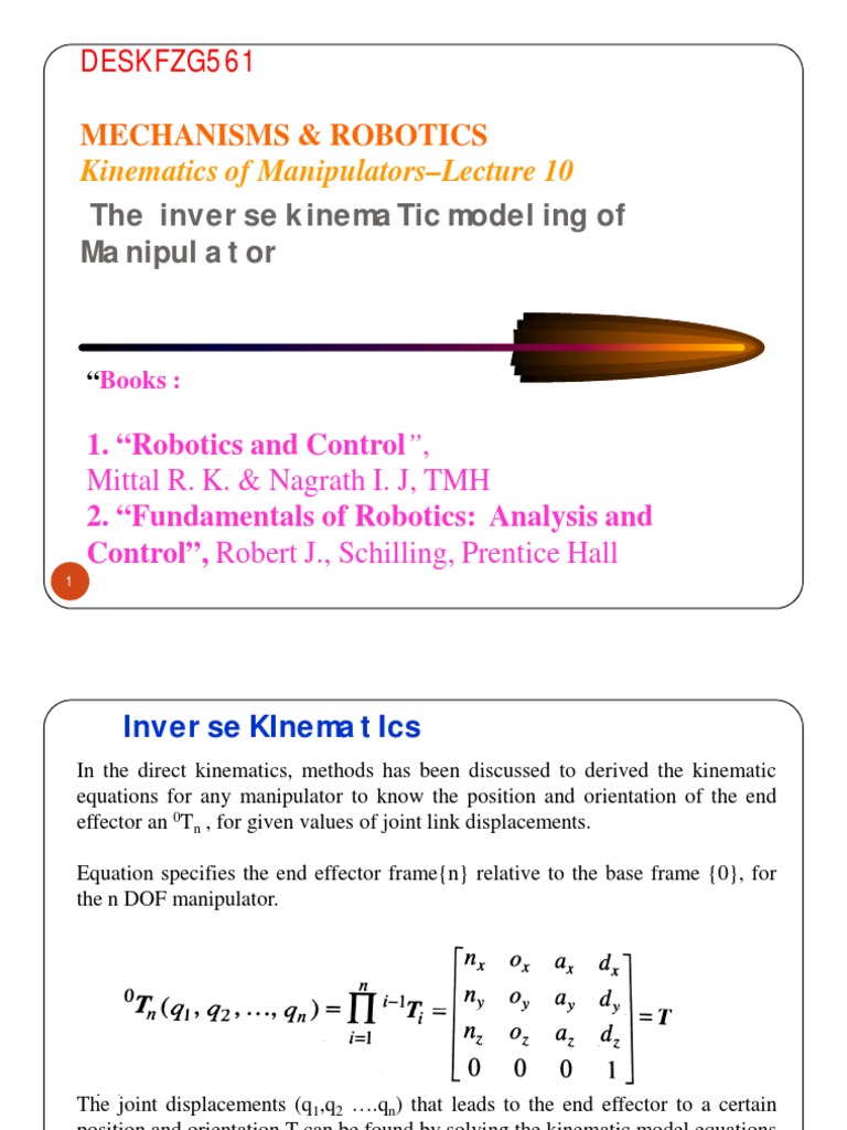 Inverse Kinematics and Workspace of Manipulators | PDF | Equations ...
