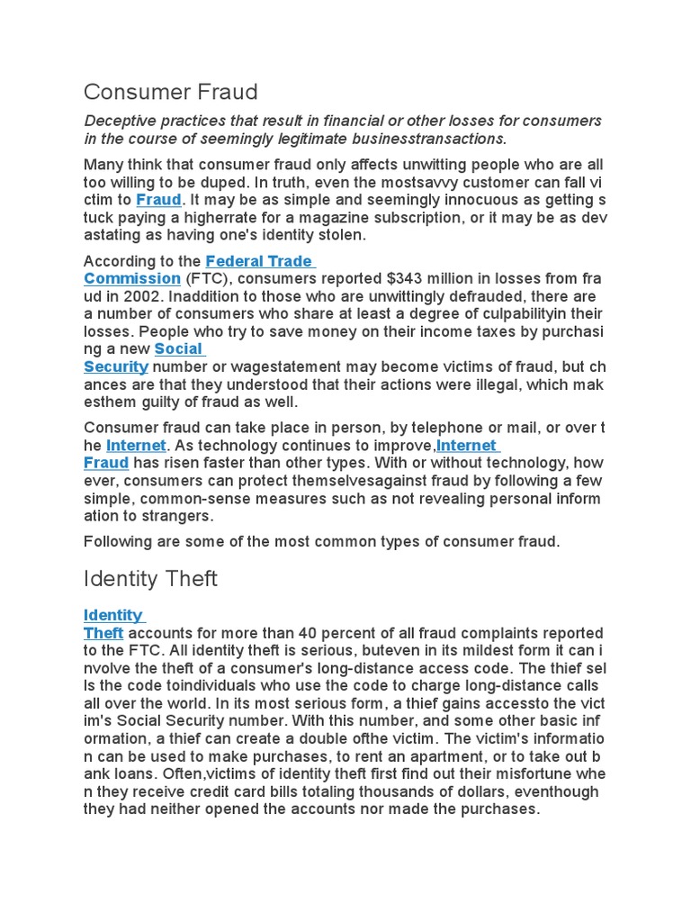 Consumer Fraud | PDF | Identity Theft | Fraud