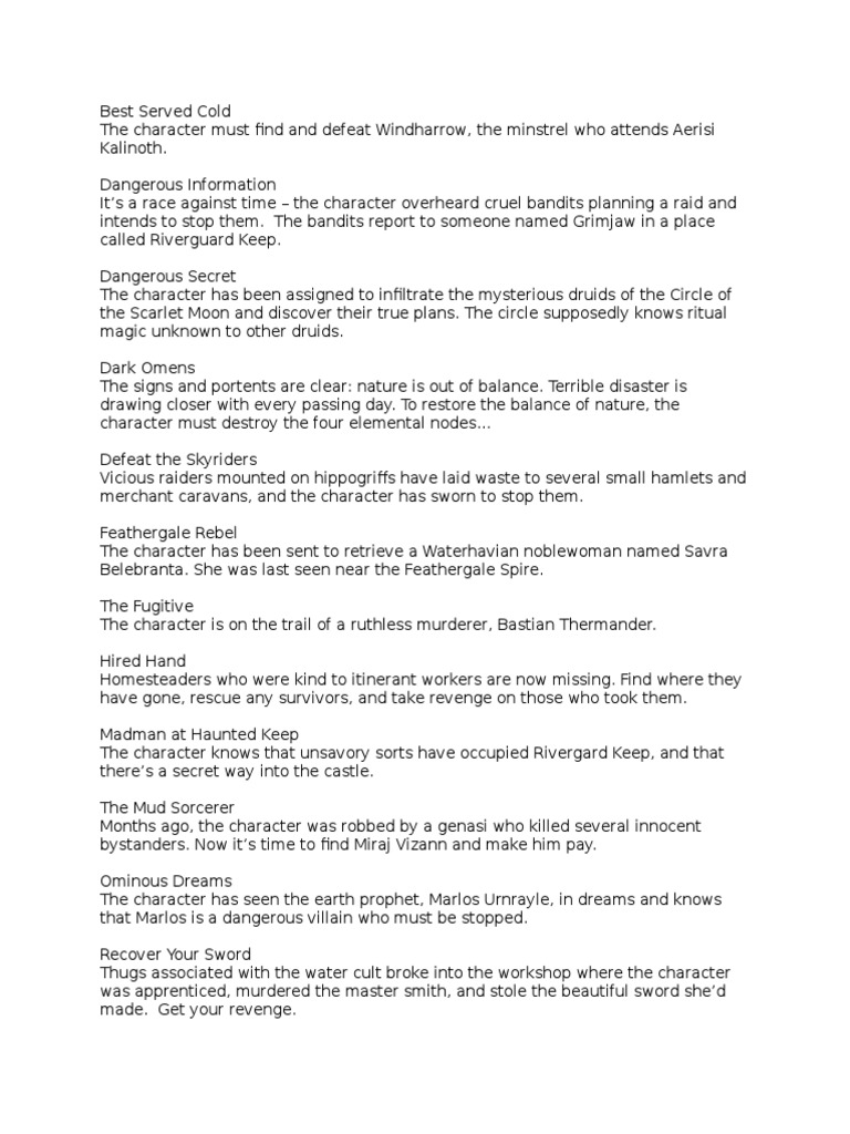 Plot Hooks | PDF | Leisure